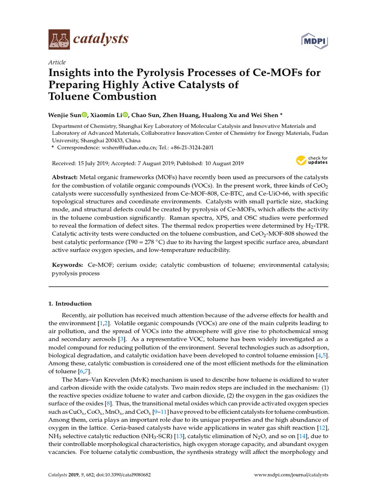 Pyrolysis of Ce-MOFs for Toluene Catalysts | PDF | Catalysis | Materials