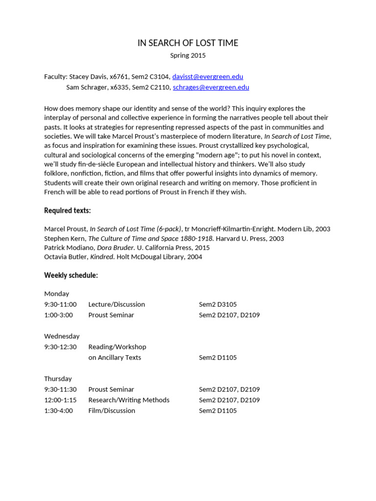 In Search of Lost Time Syllabus 1 | PDF | In Search Of Lost Time | Essays