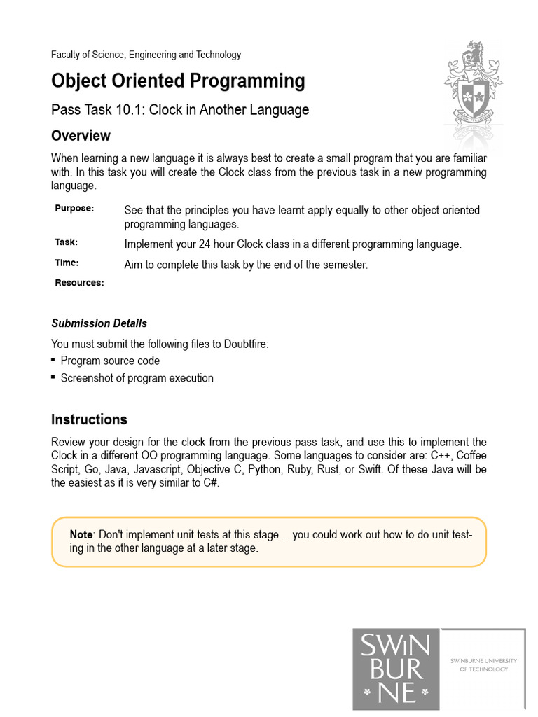 Swinburne OOP 10.1P | PDF