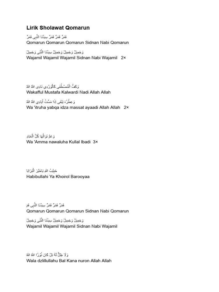 Lirik Sholawat Qomarun | PDF | Religion & Spirituality