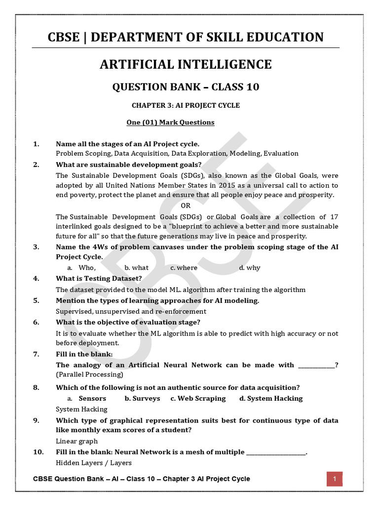 B03 AI Project Cycle - 01 Mark Questions | PDF | Computers