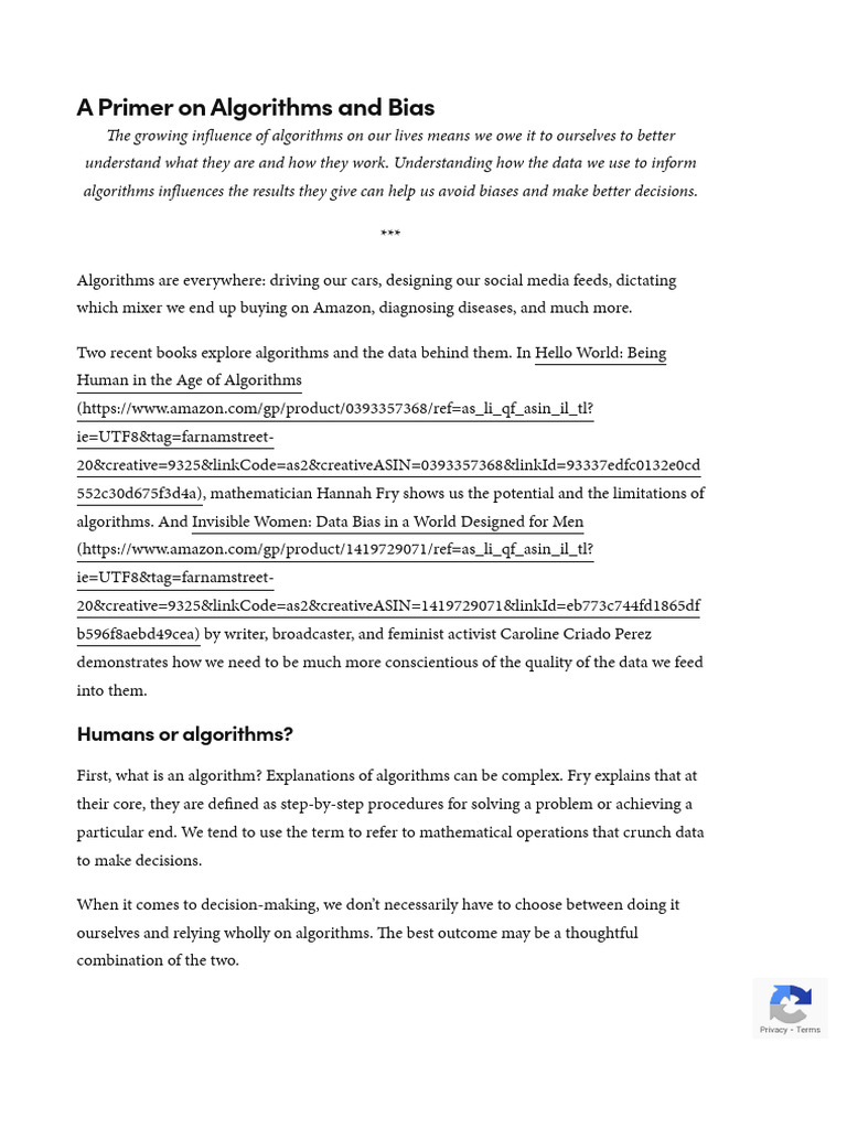 A Primer On Algorithms and Bias | PDF | Bias | Algorithms