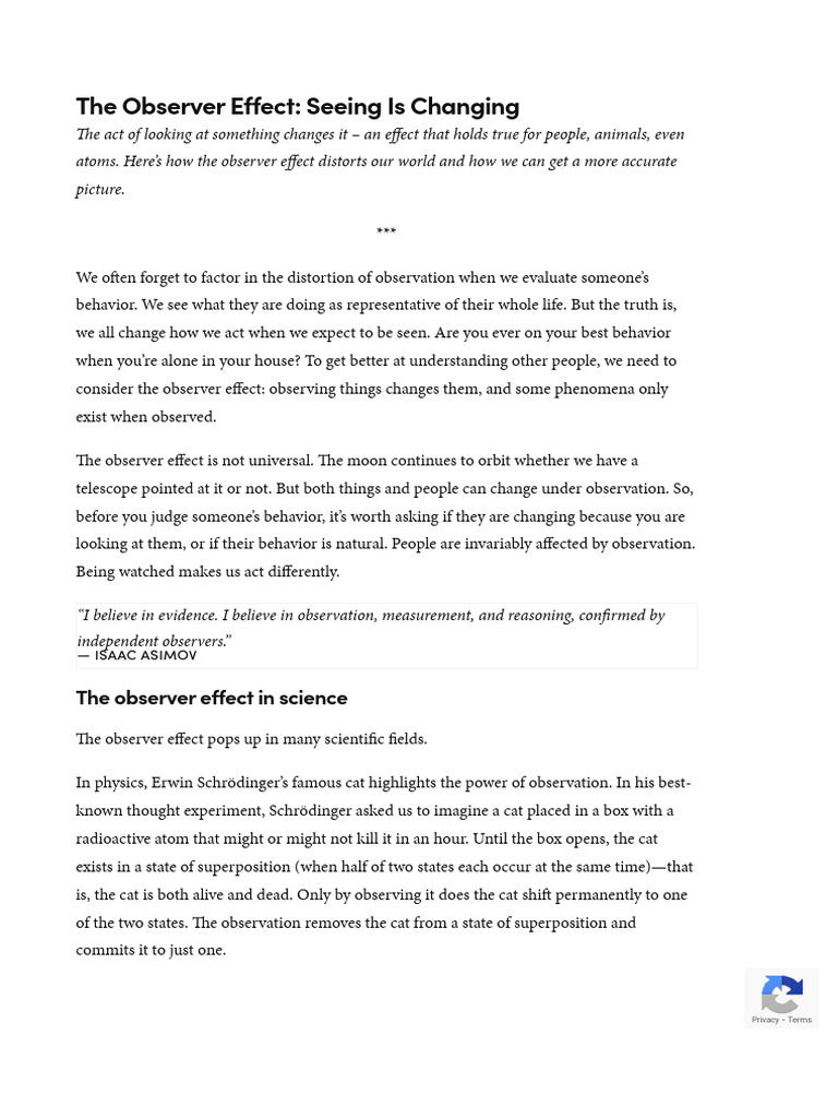 The Observer Effect: Seeing Is Changing | PDF | Bias | Observation