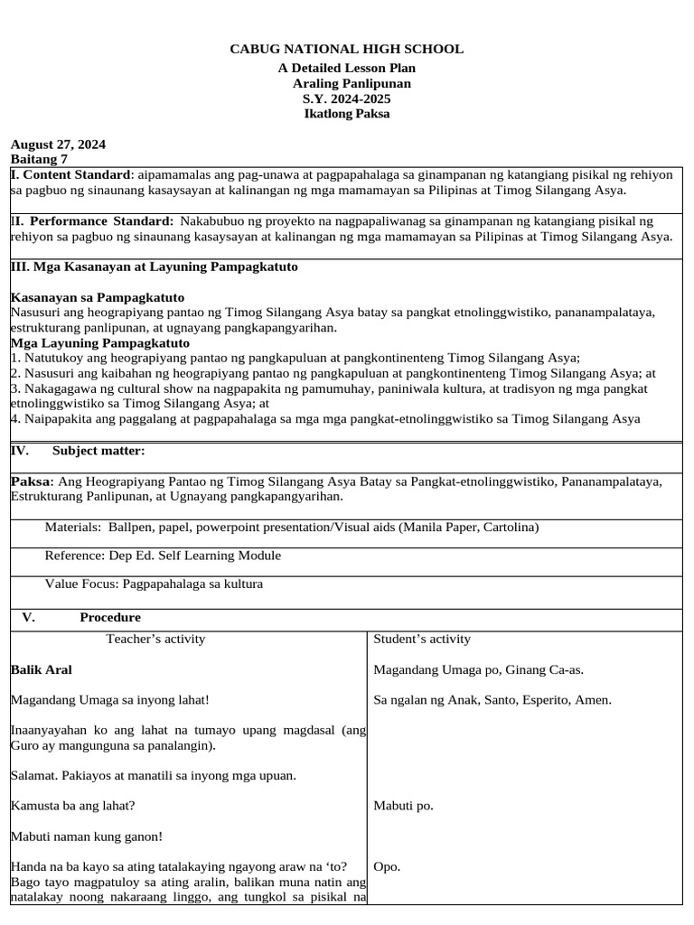 AP 7 Ikatlong Paksa, Ikatlong Linggo | PDF