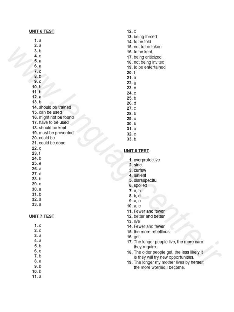 Summit 1B Tests Answer Key | PDF