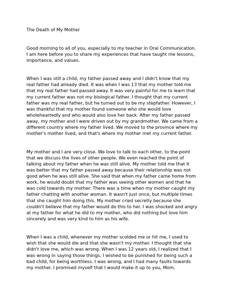 The Death of My Mother | PDF
