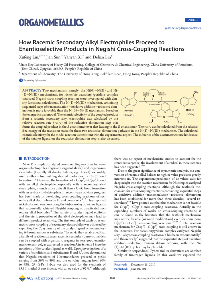 How Racemic Secondary Alkyl Electrophiles Proceed To | PDF | Chemical ...