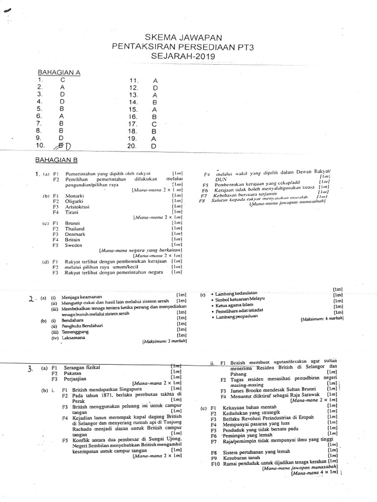 F3 2019 Sejarah Answers | PDF