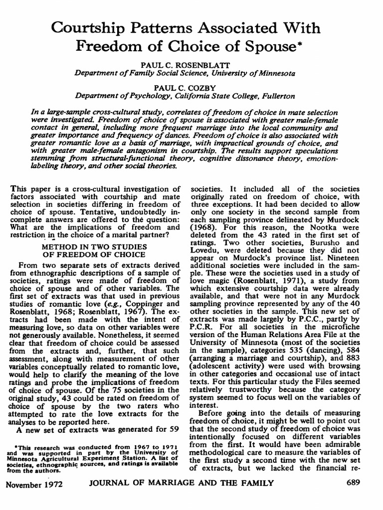Courtship Patterns Associated With Freedom of Choice of Spouse | PDF ...
