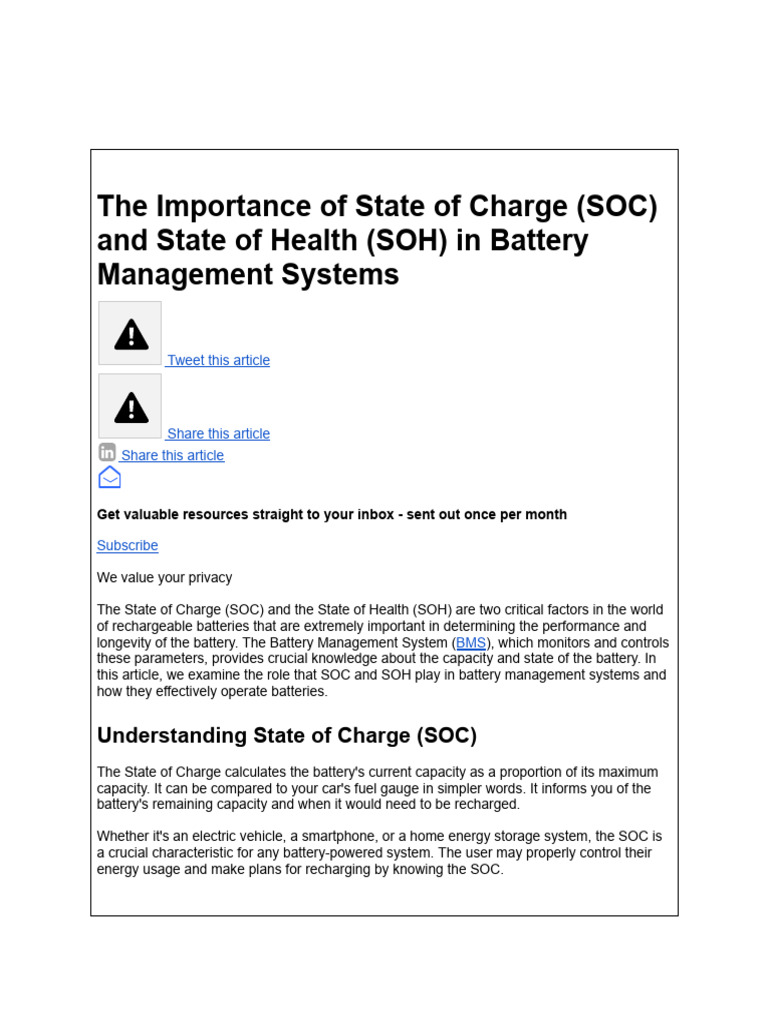 The Importance of State of Charge (SOC) and State of Health (SOH) in ...