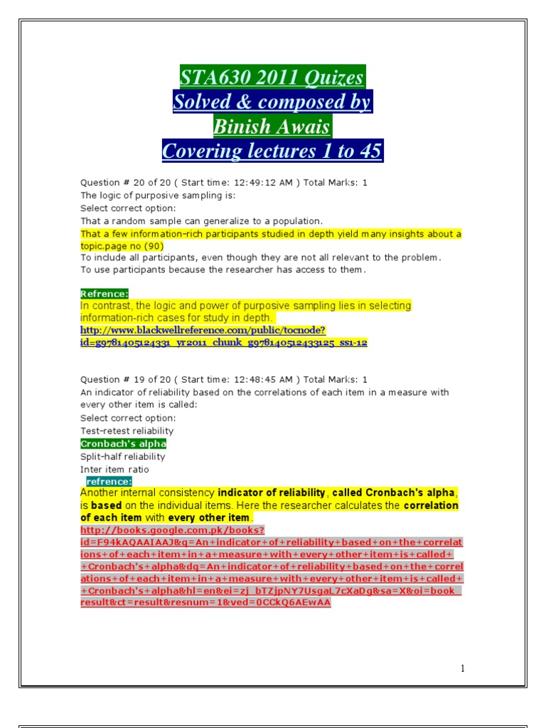STA630 Mega Quiz File Covering 1 To 45 Lectures Solved by Binish Awais ... STA630 Mega Quiz File Covering 1 To 45 Lectures Solved by Binish Awais ...
