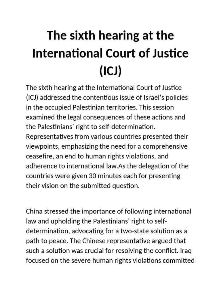 The Sixth Hearing at The International Court of Justice (ICJ) | PDF ...
