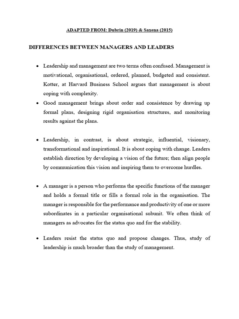 LEADERSHIP THEORIES AND STYLES - Supplementary Notes... | PDF ...