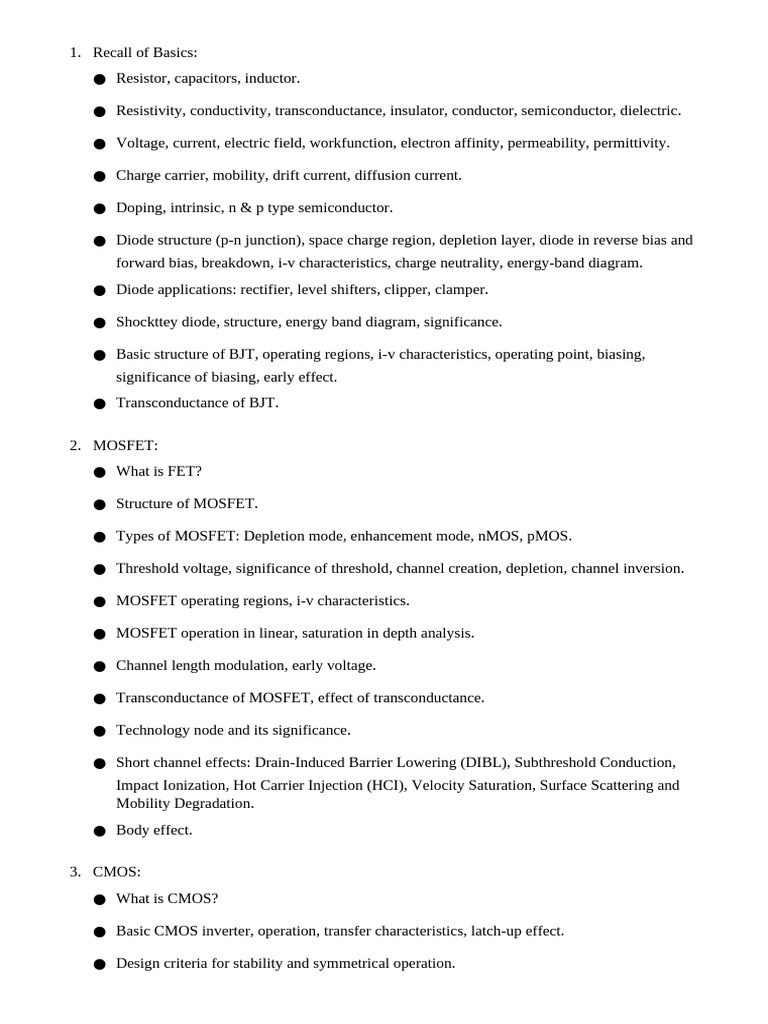 Topics For Training Modul in VLSI | PDF | Mosfet | Field Effect Transistor