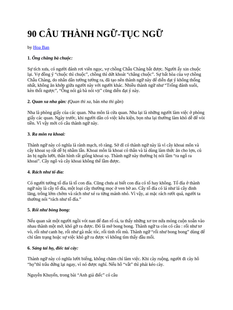 90 Câu Thành NG - T C NG Tieng Viet | PDF