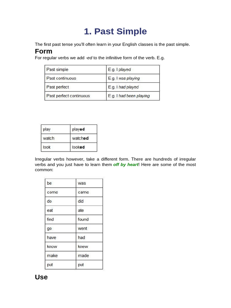past tense | PDF | Verb | Grammatical Tense past tense | PDF | Verb | Grammatical Tense