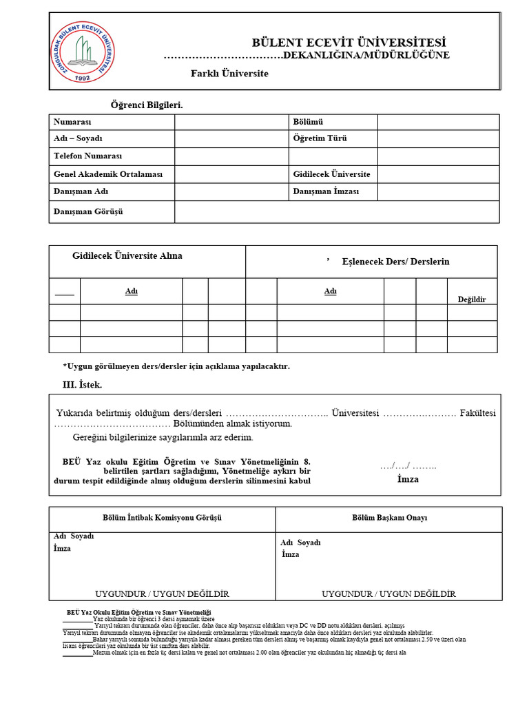 Yaz Okulu Formu Baska Universiteden Ders Alma | PDF