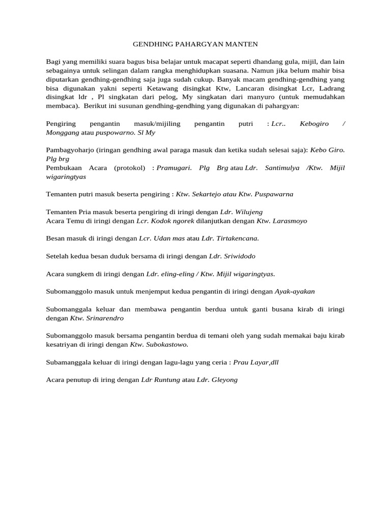 Gendhing Pahargyan Manten | PDF