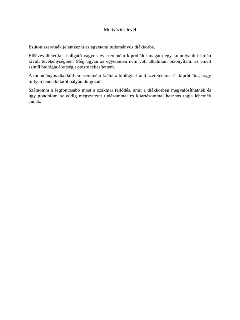 Fónagy Fanni Motivacioslevel | PDF