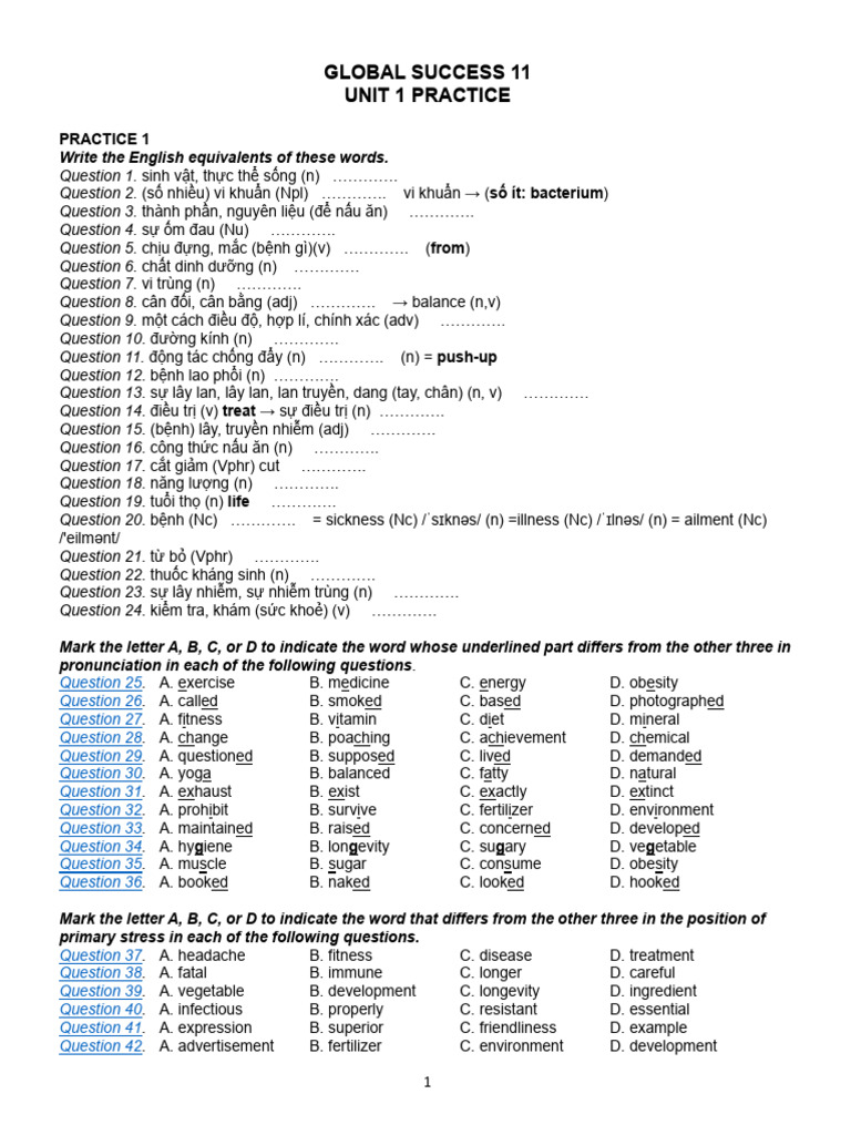 Unit 1 Practice Đề | PDF | Infection | Life Expectancy