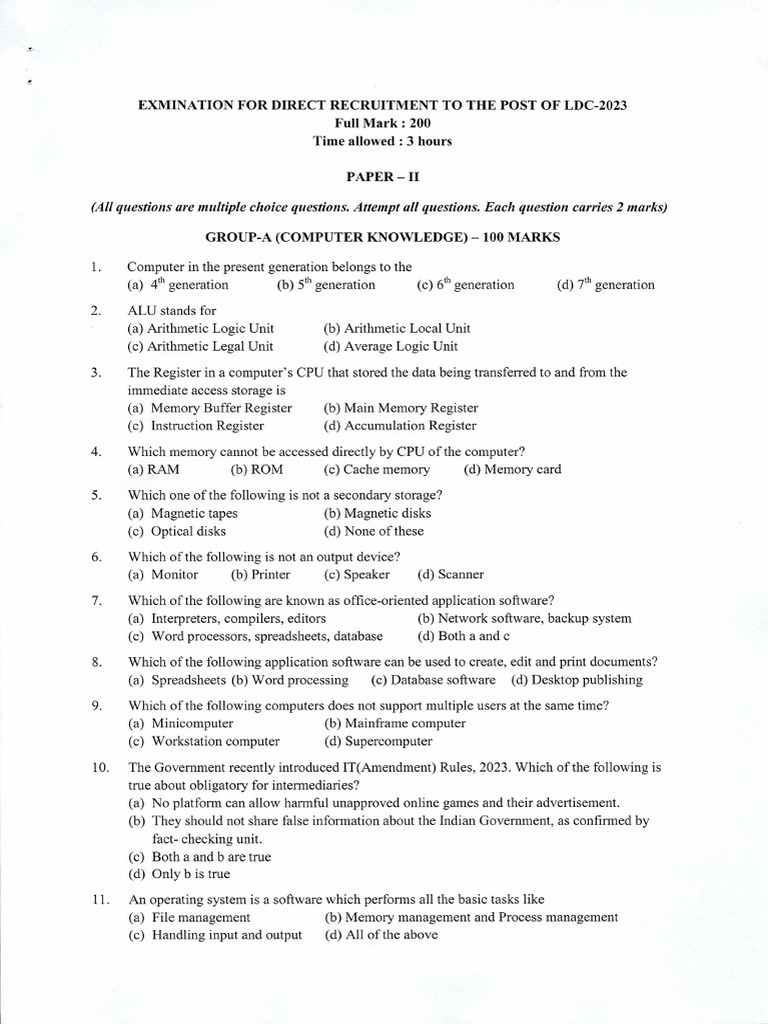 Paper - II LDC (Pe) - 0001 | PDF