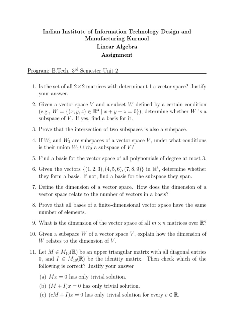 LA Unit 2 | PDF | Basis (Linear Algebra) | Linear Subspace