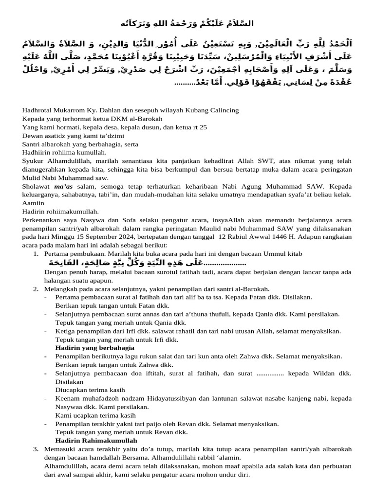 Contoh MC Acara Maulid Nabi Anak-anak | PDF