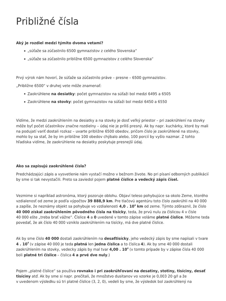 Priblizne Cisla Cele | PDF