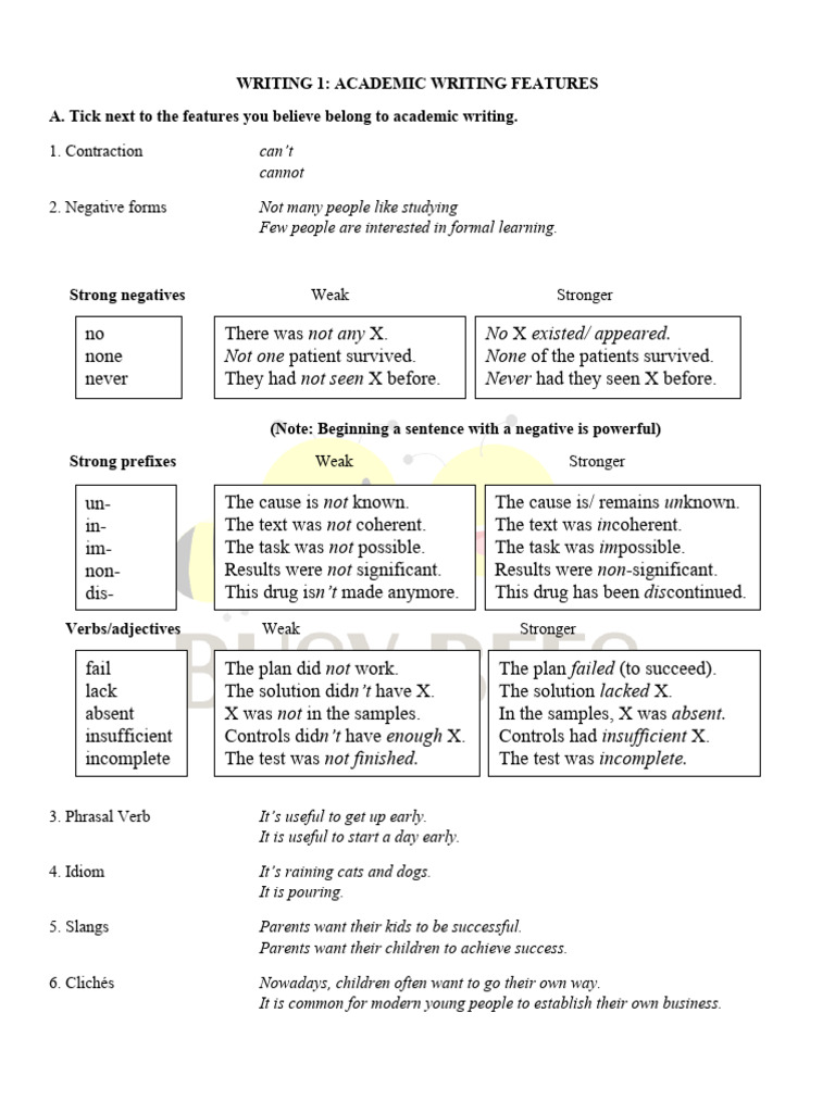 Academic Writing Handout | PDF | Verb | Sentence (Linguistics)