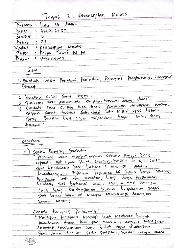 Tugas 2 Keterampilan Menulis. Lulu | PDF