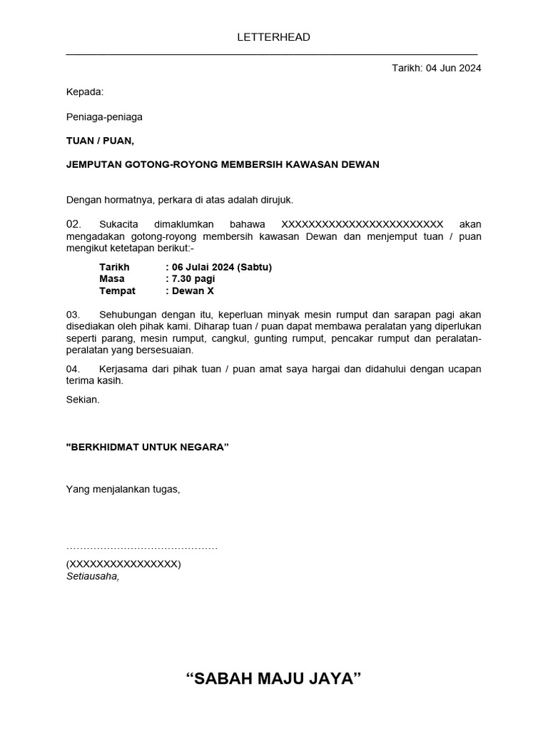 Surat Jemputan Gotong-Royong JKKK | PDF