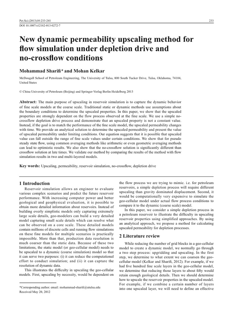 New Dynamic Permeability Upscaling Method For Flow Simulation Under Depletion Drive and No ...