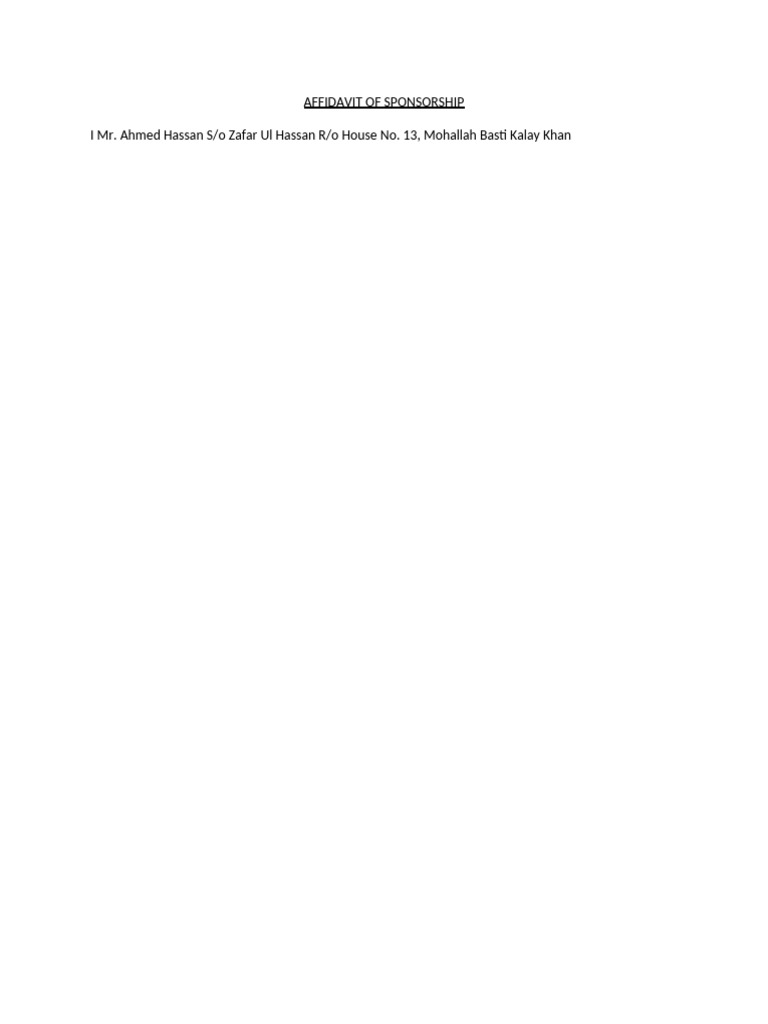 Affidavit Of Sponsorship Pdf