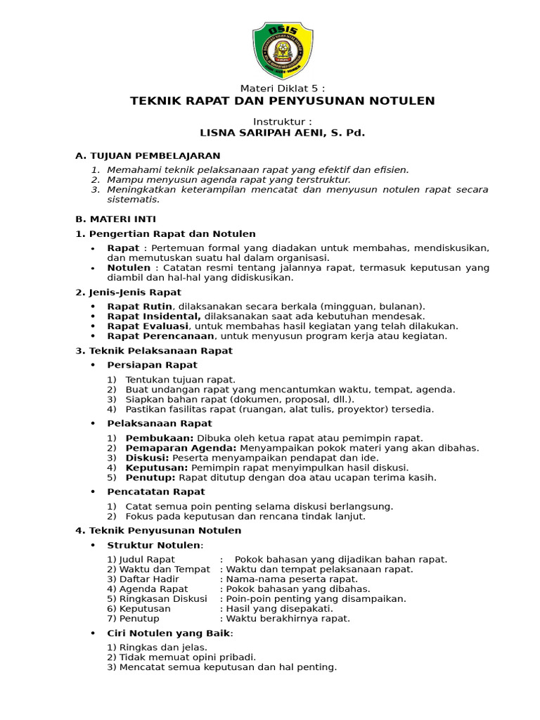 Teknik Rapat dan Notulen Efektif | PDF