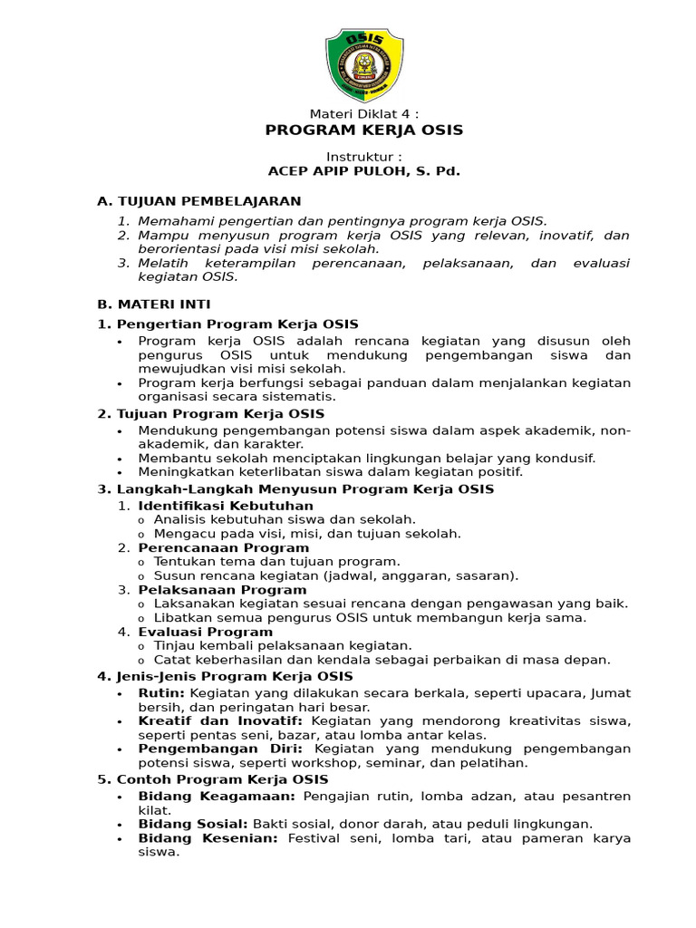 Materi Diklat 4 Program Kerja OSIS | PDF | Karier & Perkembangan