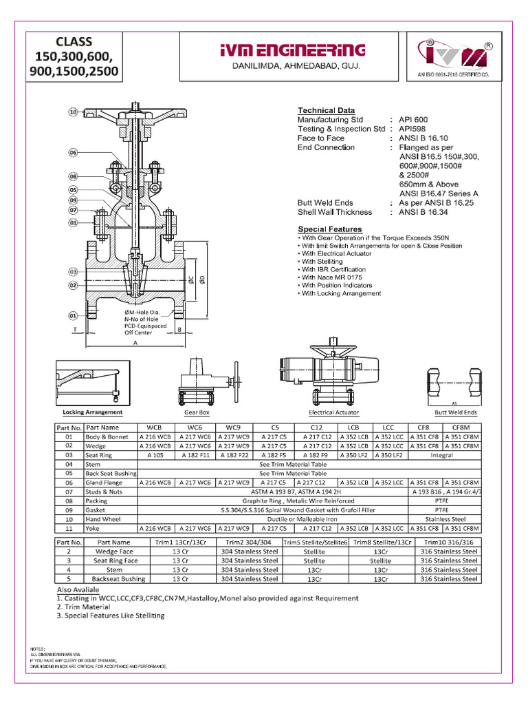 GA Drawing For Gate Valve, IVM Engg. Final | PDF