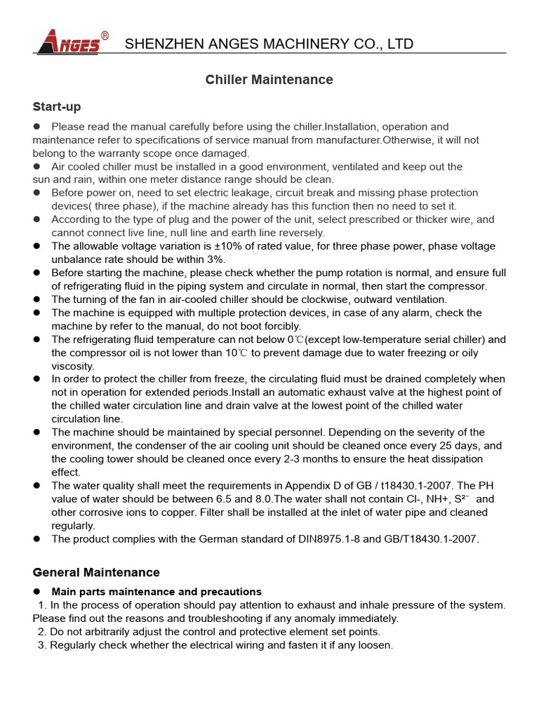 Chiller Maintenance - Anges | PDF | Water | Acid