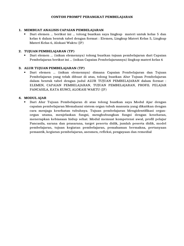 Contoh Prompt Perangkat Pembelajaran | PDF