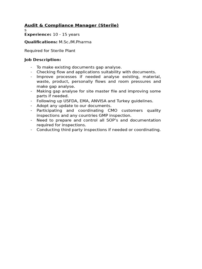 Audit Compliance Manager JD | PDF