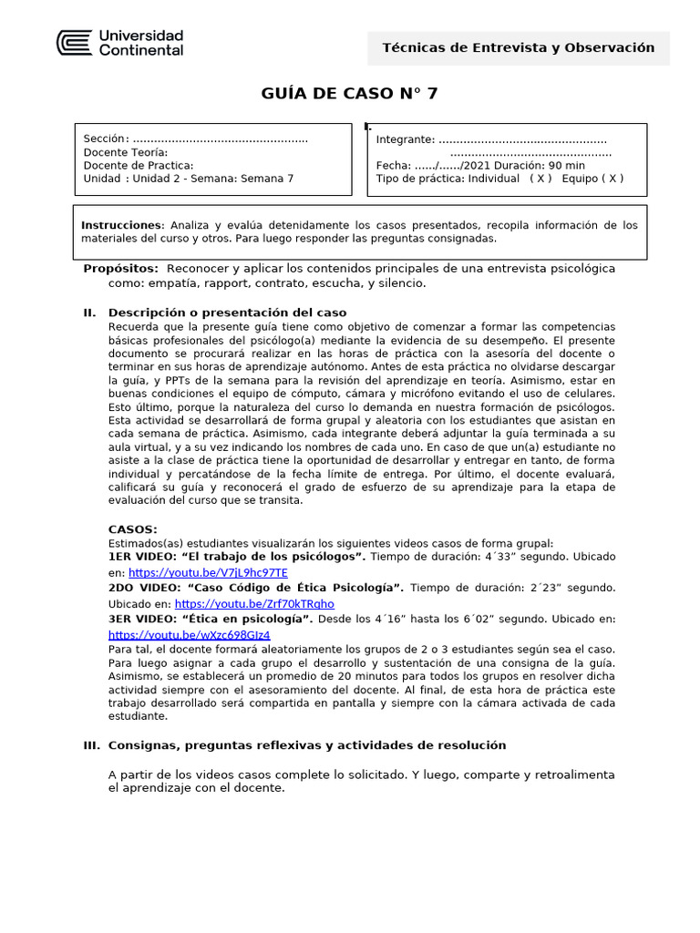 Guia Practica N°07 Entrevista y Observación | PDF | Sicología | Ética profesional