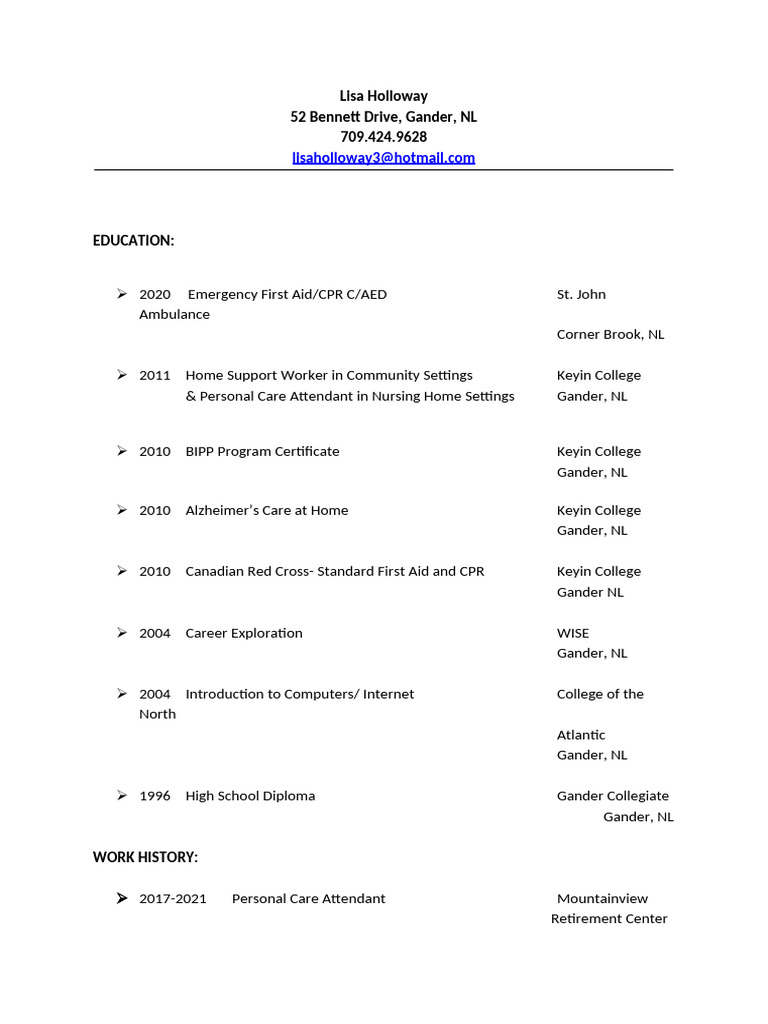Lisa Holloway Resume 2023 | PDF | First Aid | Health Care