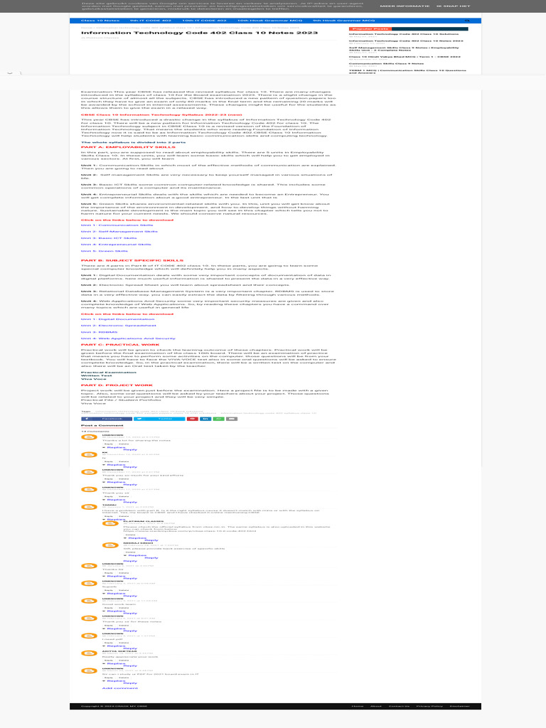 Information Technology Code 402 Class 10 Notes 2023 | PDF | Data ...