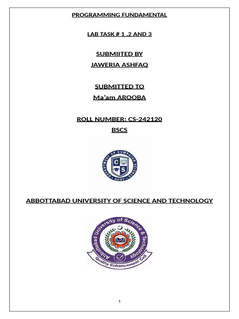 Programming Fundamental (Lab Task 1,2,3) | PDF