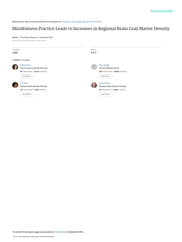 Holzel etal2011-PsychResNeuroim | PDF | Cerebellum | Mindfulness