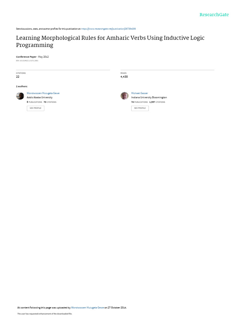 Learning Morphological Rulesfor Amharic Verbsusing Inductive Logic Programming | PDF ...