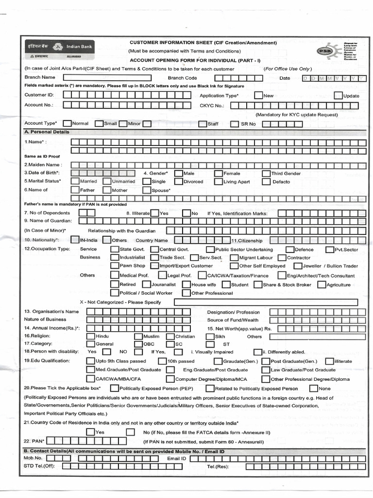 Indian Bank Form | PDF