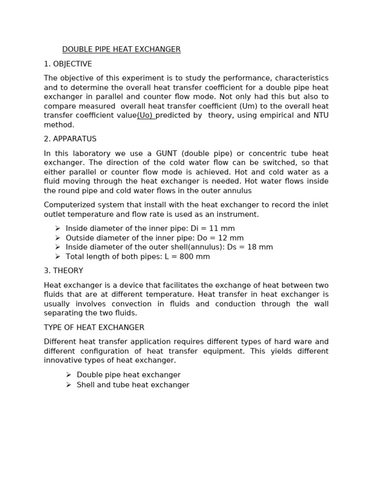 DOUBLE PIPE HEAT EXCHANGER | PDF | Heat Exchanger | Heat Transfer