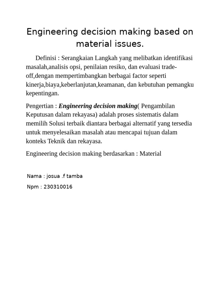 Engineering Decision Making Based On Material Issues | PDF | Teknologi ...