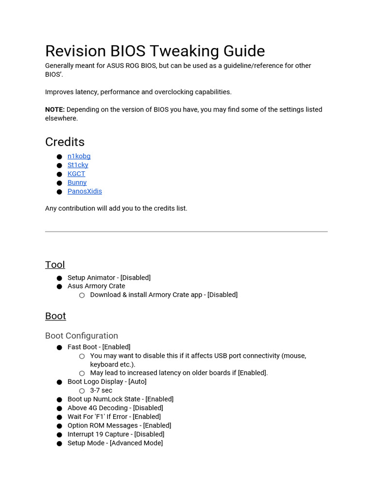 Revision BIOS Tweaking Guide | PDF | Bios | Software