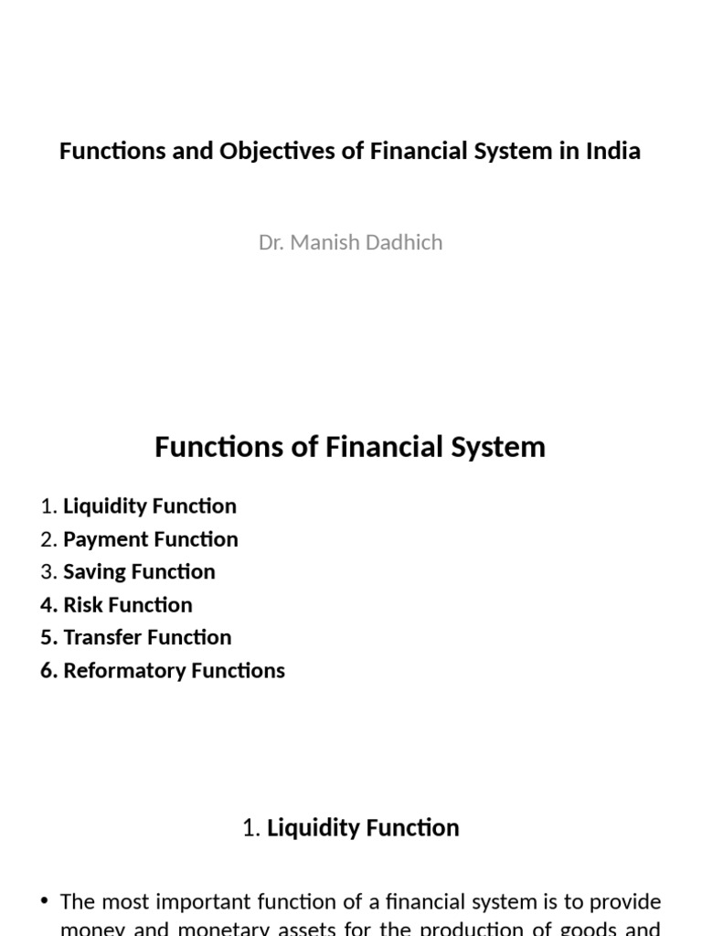 Functions and Objectives of India's Financial System | PDF | Investing ...